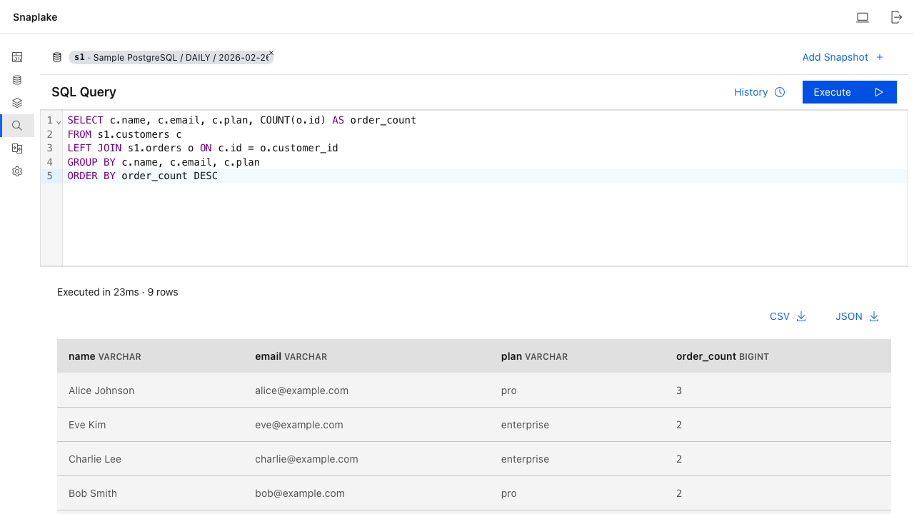 Snaplake - Query past database states without restoring backups